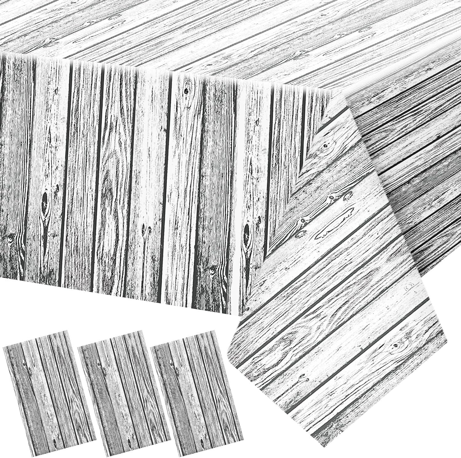 Rustic White Wood Grain Tablecloth Set - 3 Pack Plastic Rectangular ...