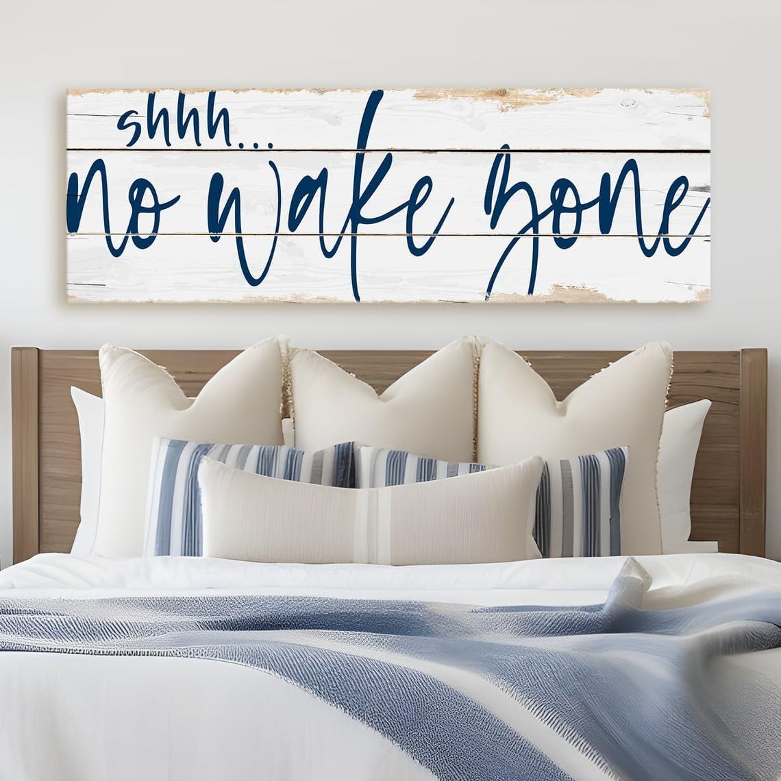 Rustic White Wood Texture Wall Art Print shhh... No Wake Zone Sign ...