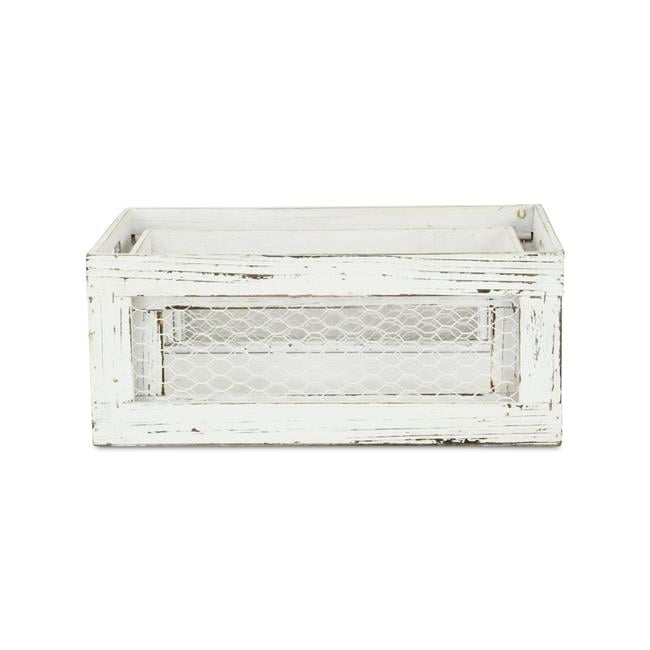 Rustic Whitewash Chicken Wire Sides Wooden Crates - Set of 2 - Walmart.com