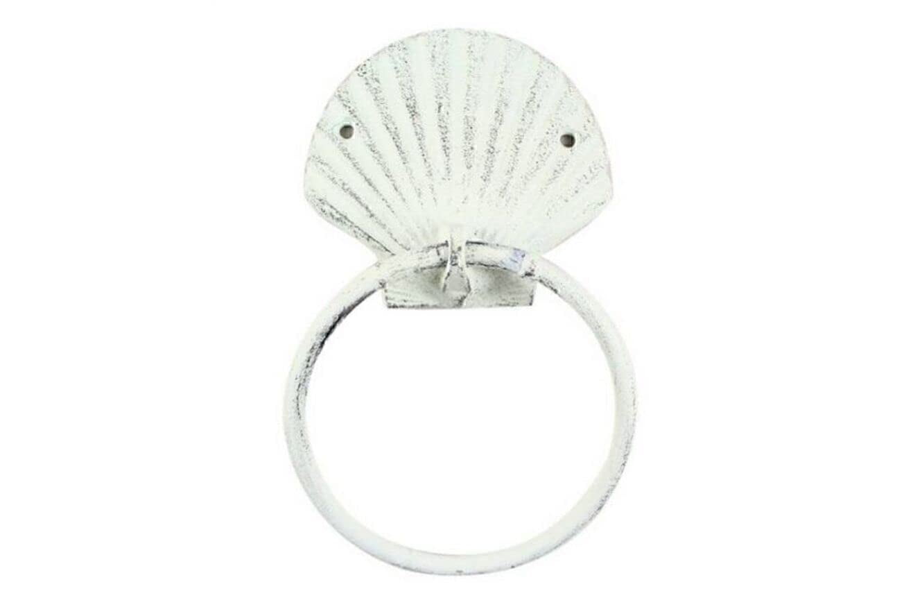 Rustic Whitewashed Cast Iron Seashell Towel Holder 8.5" - Seashell Home ...