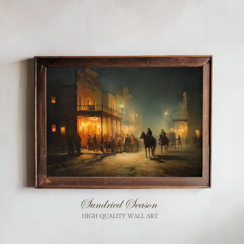 Rustic Wild West Town Vintage Frontier Saloon Cowboy Street Night ...