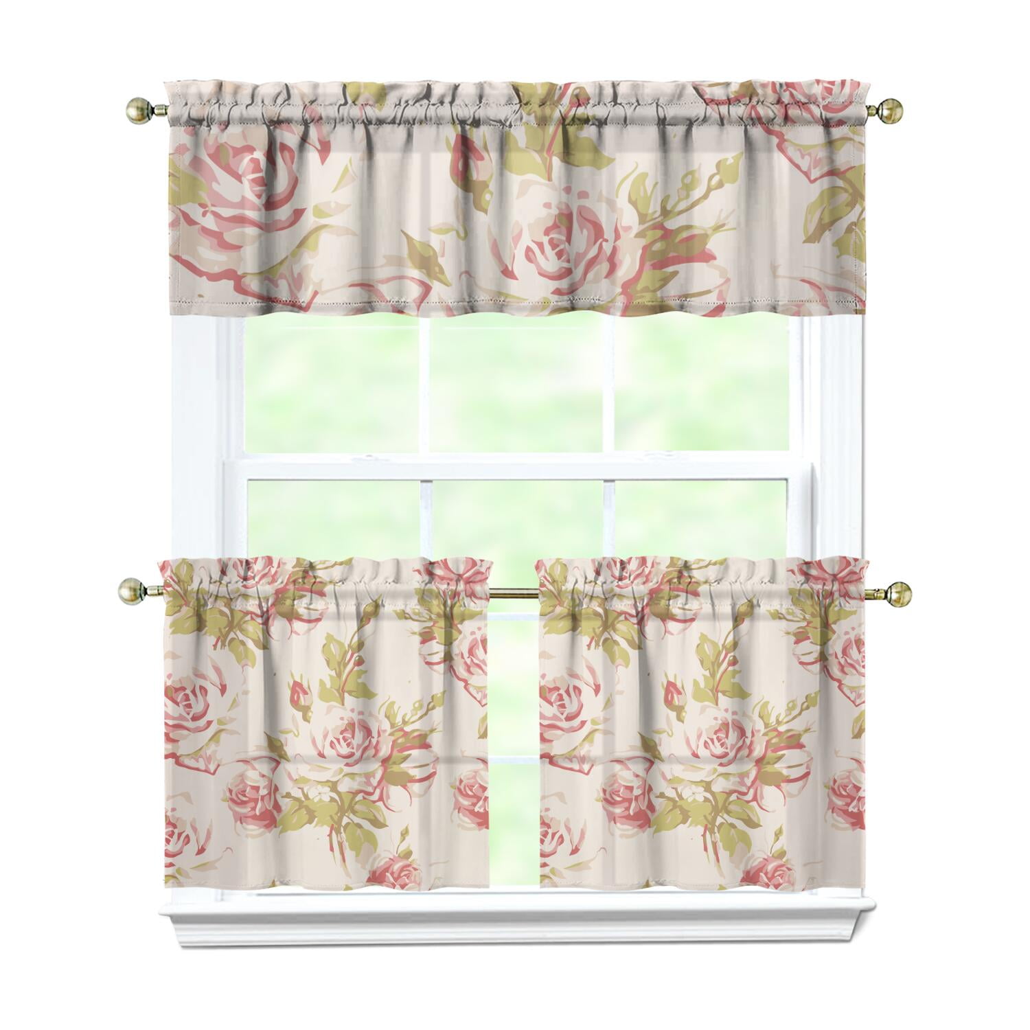 Rustic Wildflower Curtains 24 Inch - 3 Panel Farmhouse Boho Set with ...