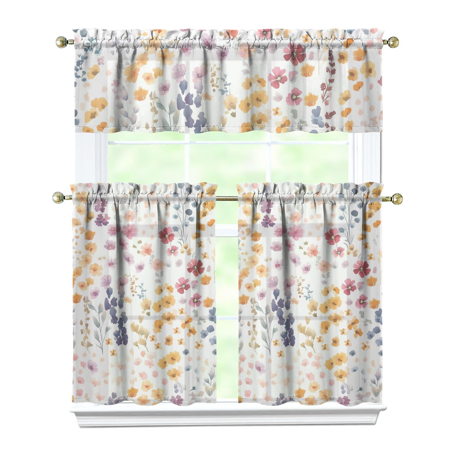 Rustic Wildflower Curtains 36 Inch - 3 Panel Farmhouse Bohemian Set ...