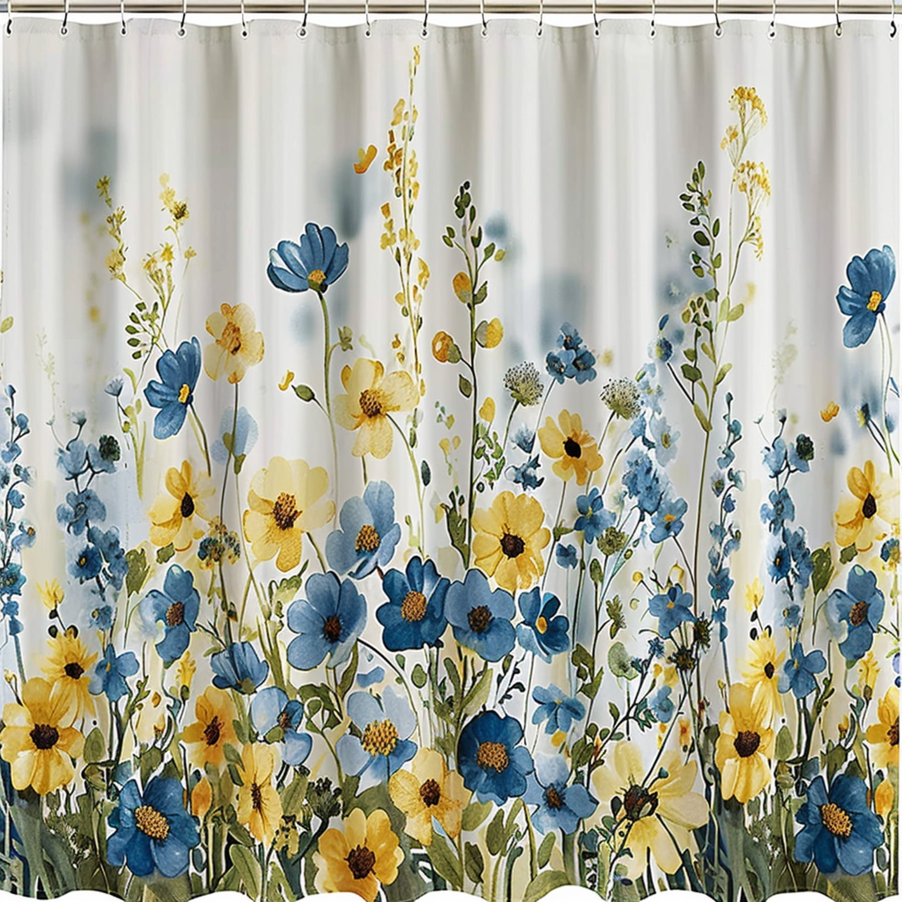 Rustic Wildflower Field Blue Yellow Floral Shower Curtain Linenlike