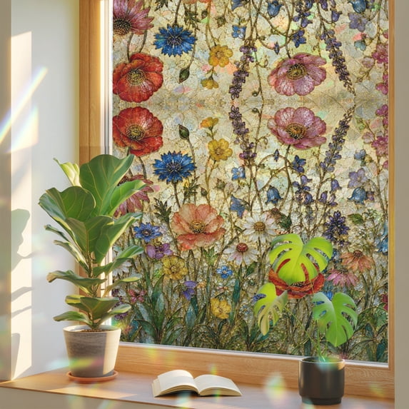 Rustic Wildflower Window Privacy Film, Poppy Lavender Sprig Oil ...