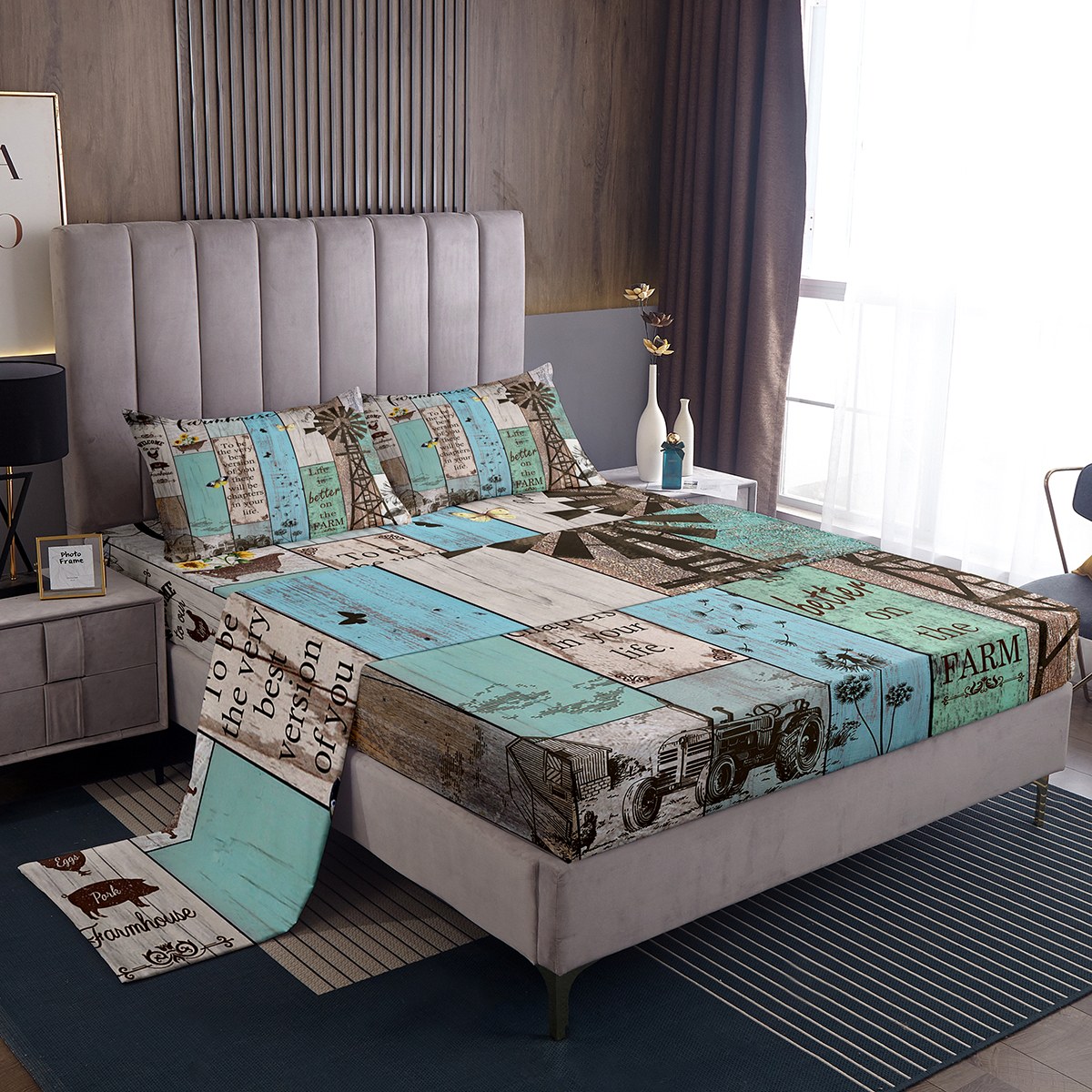 Rustic Windmill Bed Sheets Set Twin Size, Vintage Farmhouse Style ...