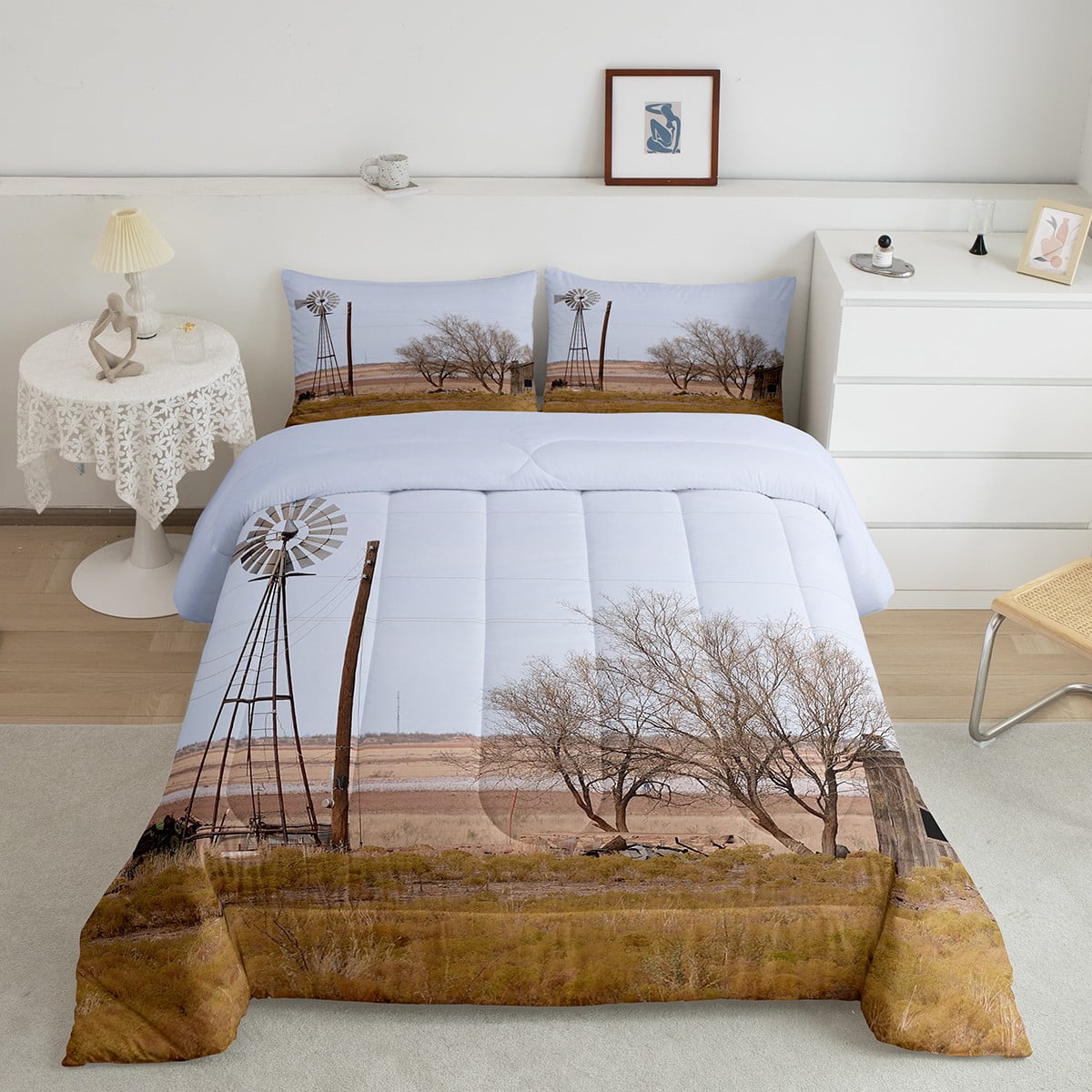Rustic Windmill Bedding Comforter Sets King Size,Western Farmhouse ...