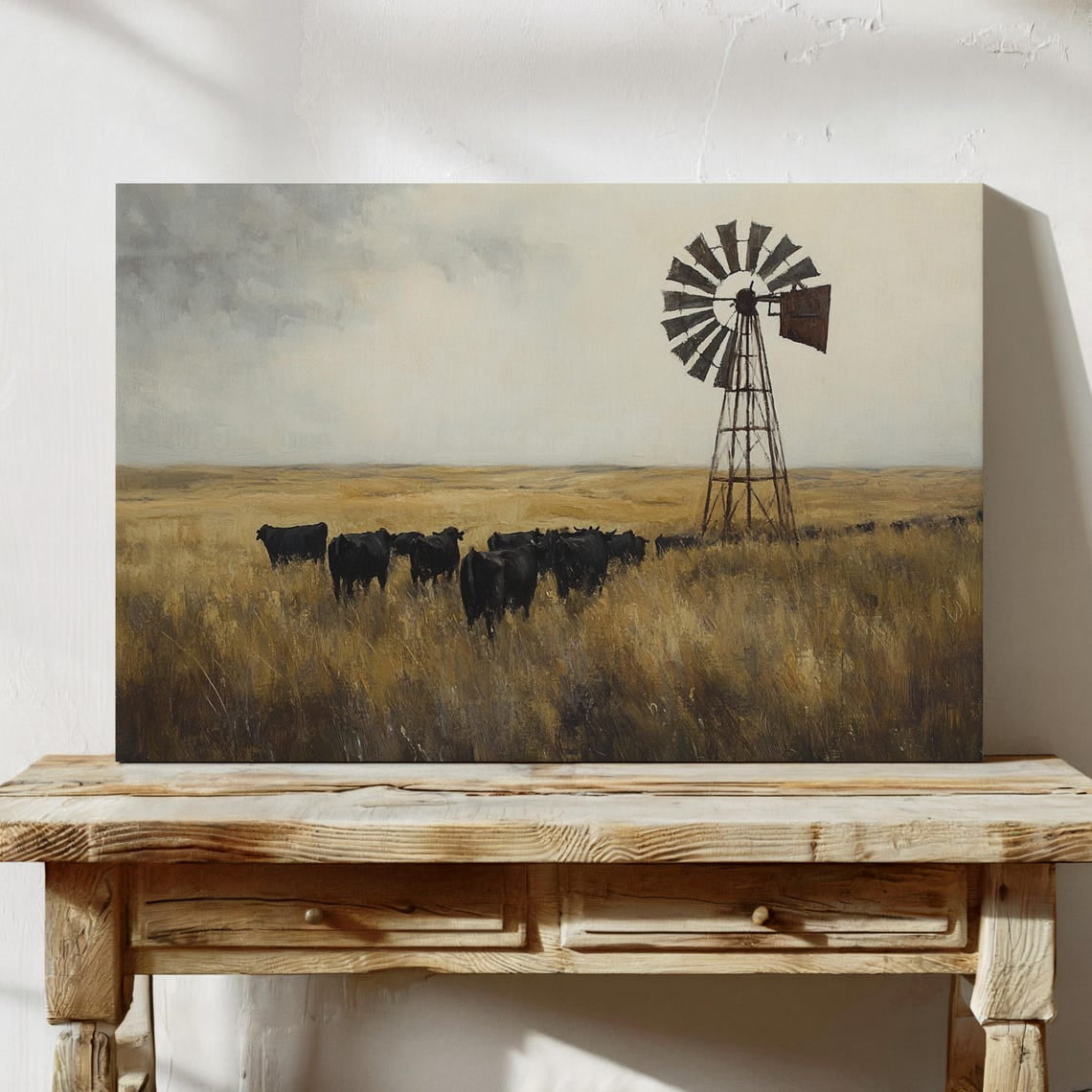 Rustic Windmill Cattle Print, Western Farmhouse Wall Art, Country Ranch ...