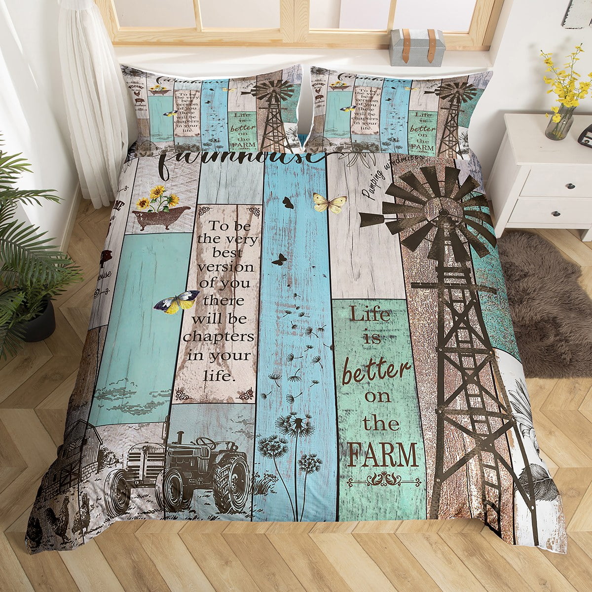 Rustic Windmill Duvet Cover Queen Size, Vintage Farmhouse Style ...