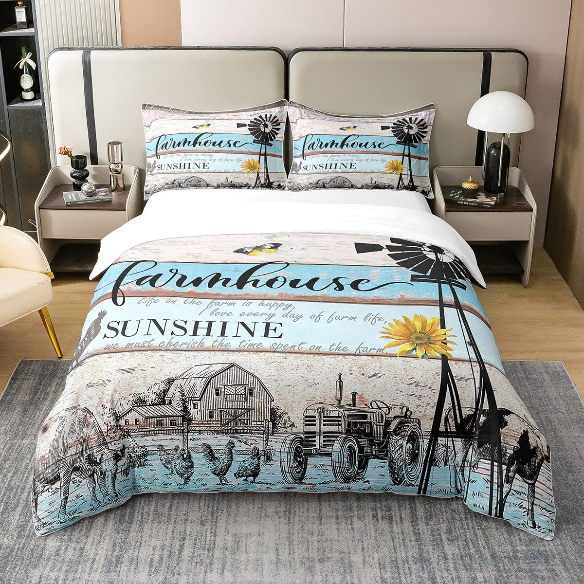 Rustic Windmill Farmhouse 100% Organic Cotton Duvet Cover,Tractor Cabin ...