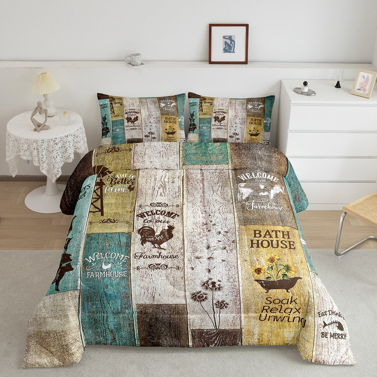 Erosebridal Rustic Farmhouse Bedding Set, Queen Comforter with ...