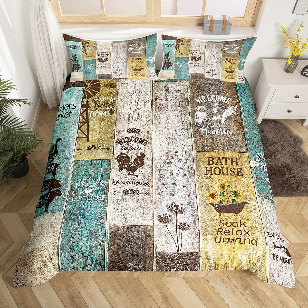 Rustic Windmill Farmhouse Bedding Set For Bedroom,Vintage Country ...