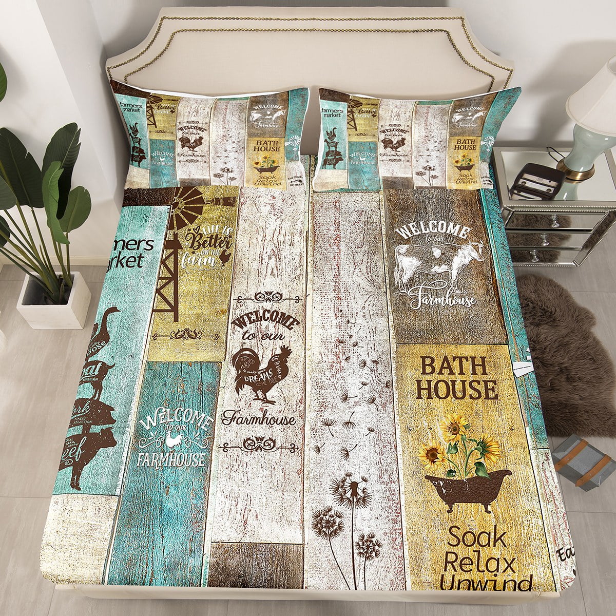 Rustic Windmill Farmhouse Bedding Set For Bedroom,Vintage Country ...