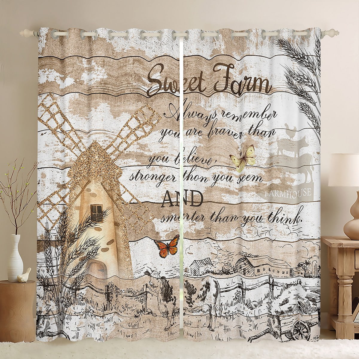 Rustic Windmill Farmhouse Curtains & Drapes Windmill Bedroom Decor ...