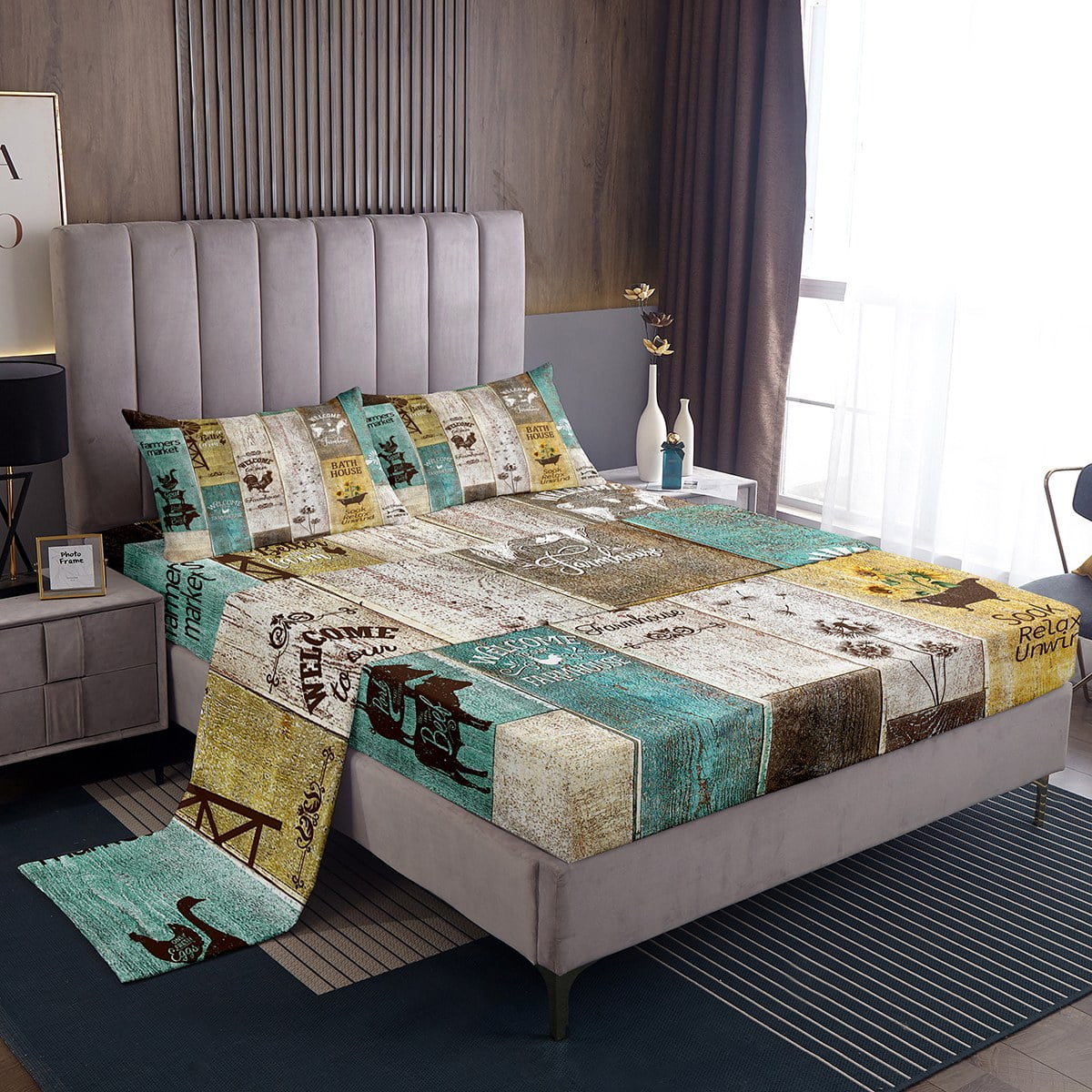 Rustic Windmill Farmhouse Sheet Set For Bedroom,Vintage Country Western ...