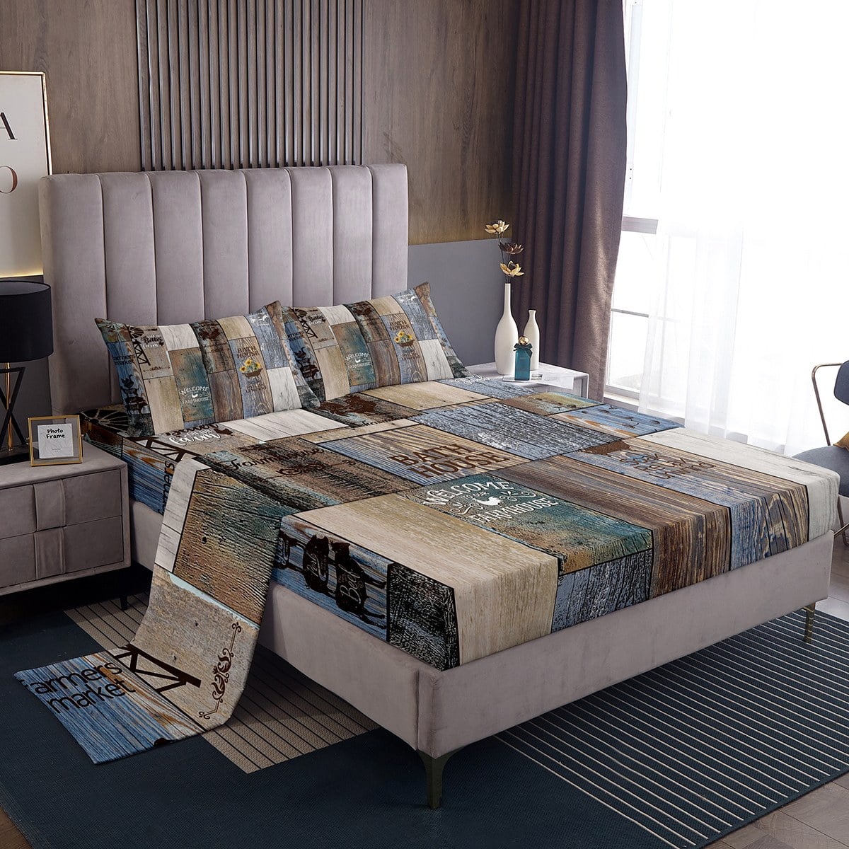 Rustic Windmill Farmhouse Sheets, Sunflower Chicken Print Bed Sheets ...