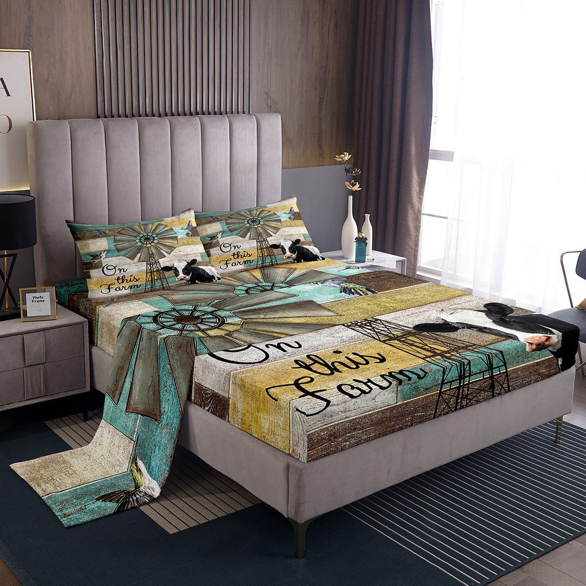 Rustic Windmill Farmhouse Sheets Twin Size, Milk Cow Farm Animal Sheet ...