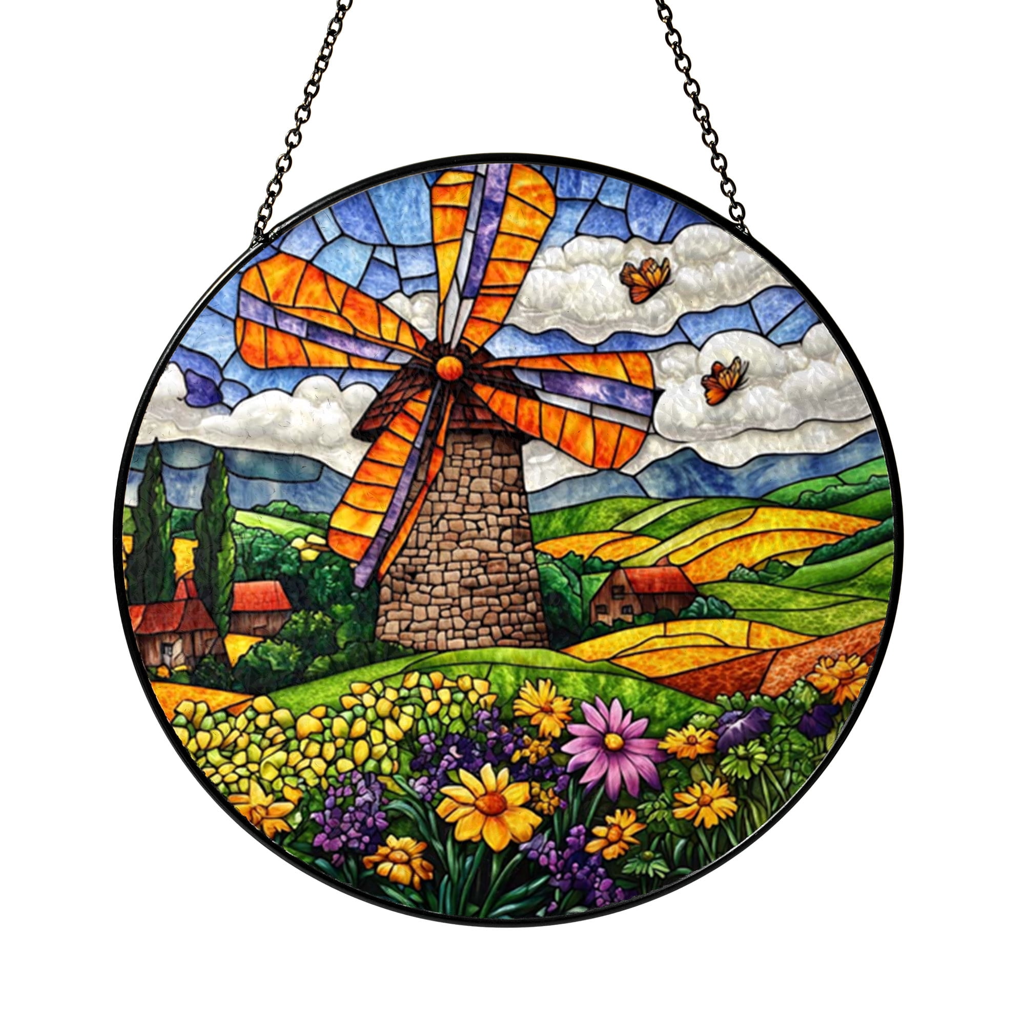 Rustic Windmill Garden Stained Glass Suncatcher – Decorative Window ...