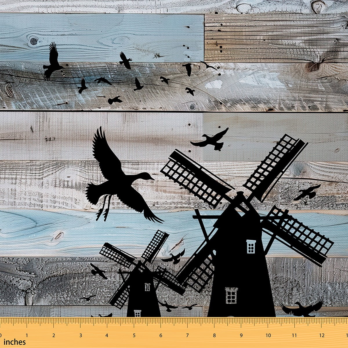 Rustic Windmill Indoor Outdoor Fabric,Wild Birds Decorative Fabric ...