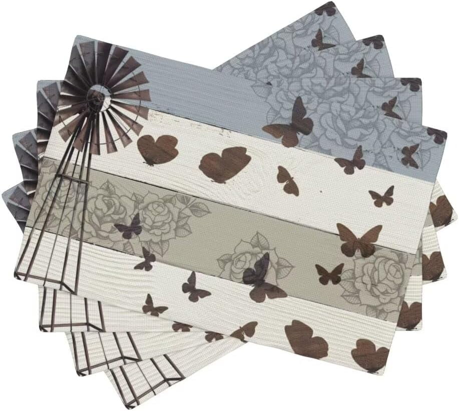 Rustic Windmill Placemats, Western Vintage Farmhouse Wood Board ...