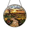 Rustic Windmill Prairie Scene Art Glass Style Decorative Window Hanging ...