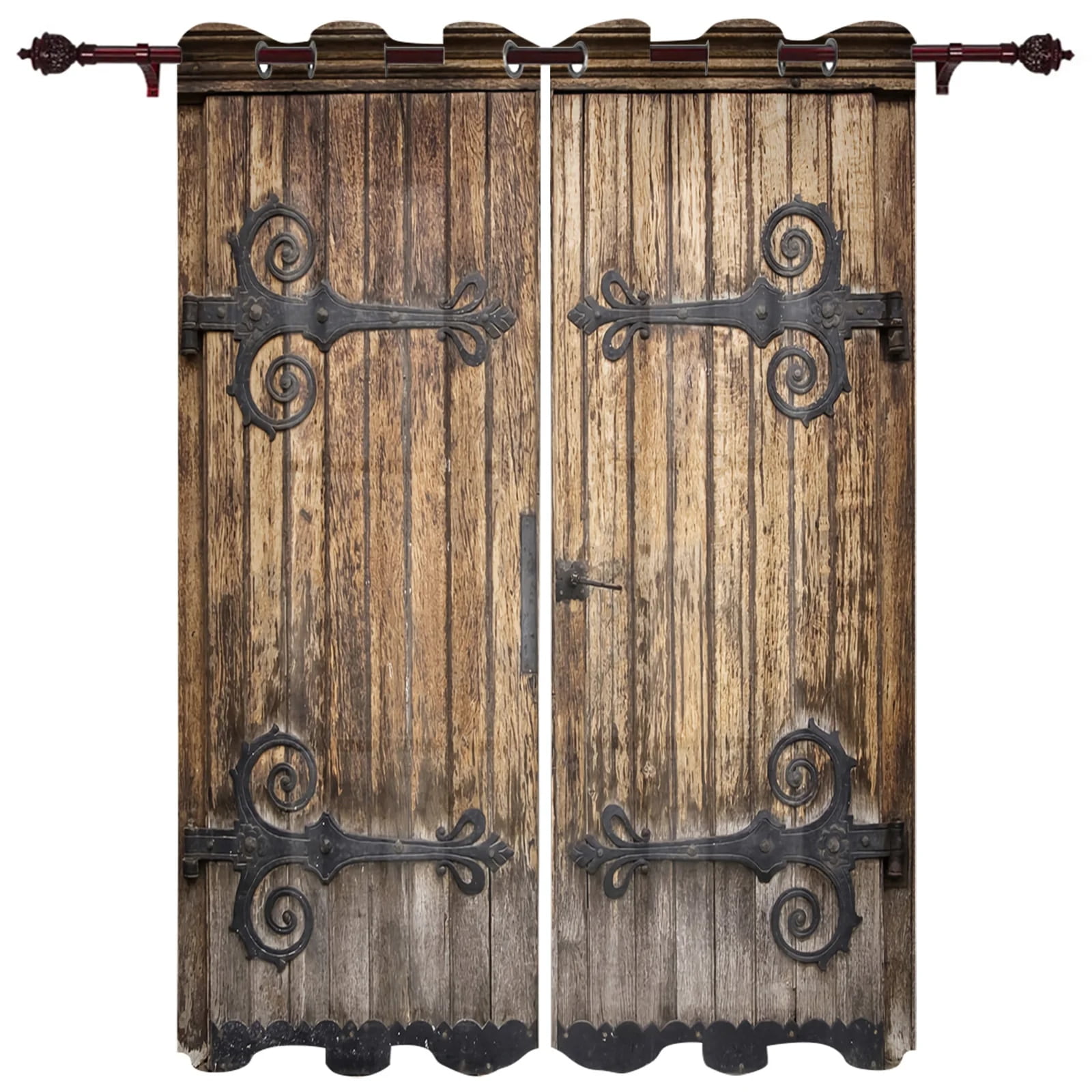 Rustic Window Curtains Wooden Door Historical Vintage Medieval Print ...