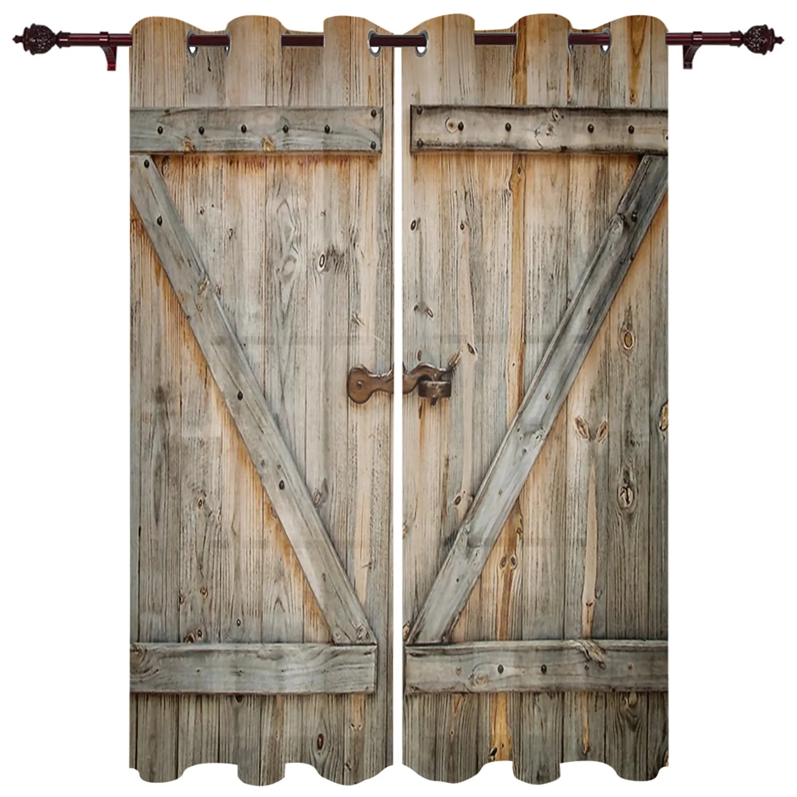 Rustic Window Curtains Wooden Door Historical Vintage Medieval Print ...