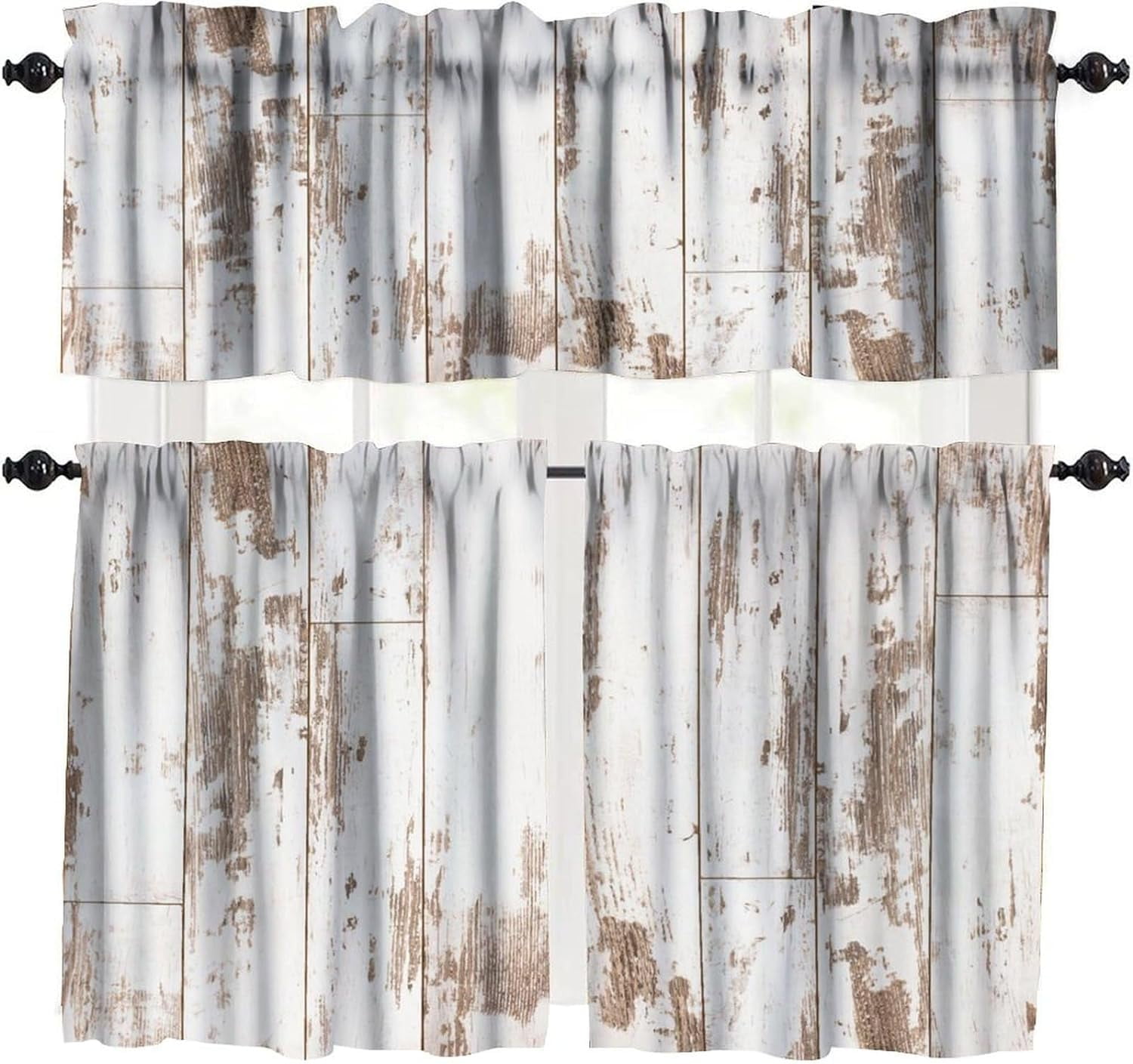 Rustic Window Valance Curtains Retro White Wooden Pattern Short Curtain ...