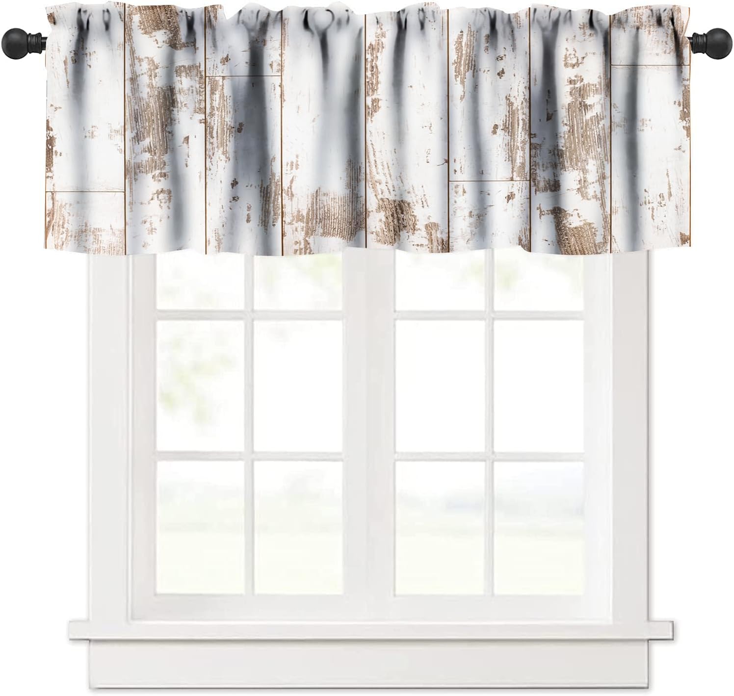 Rustic Window Valance Curtains Retro White Wooden Pattern Short Curtain ...