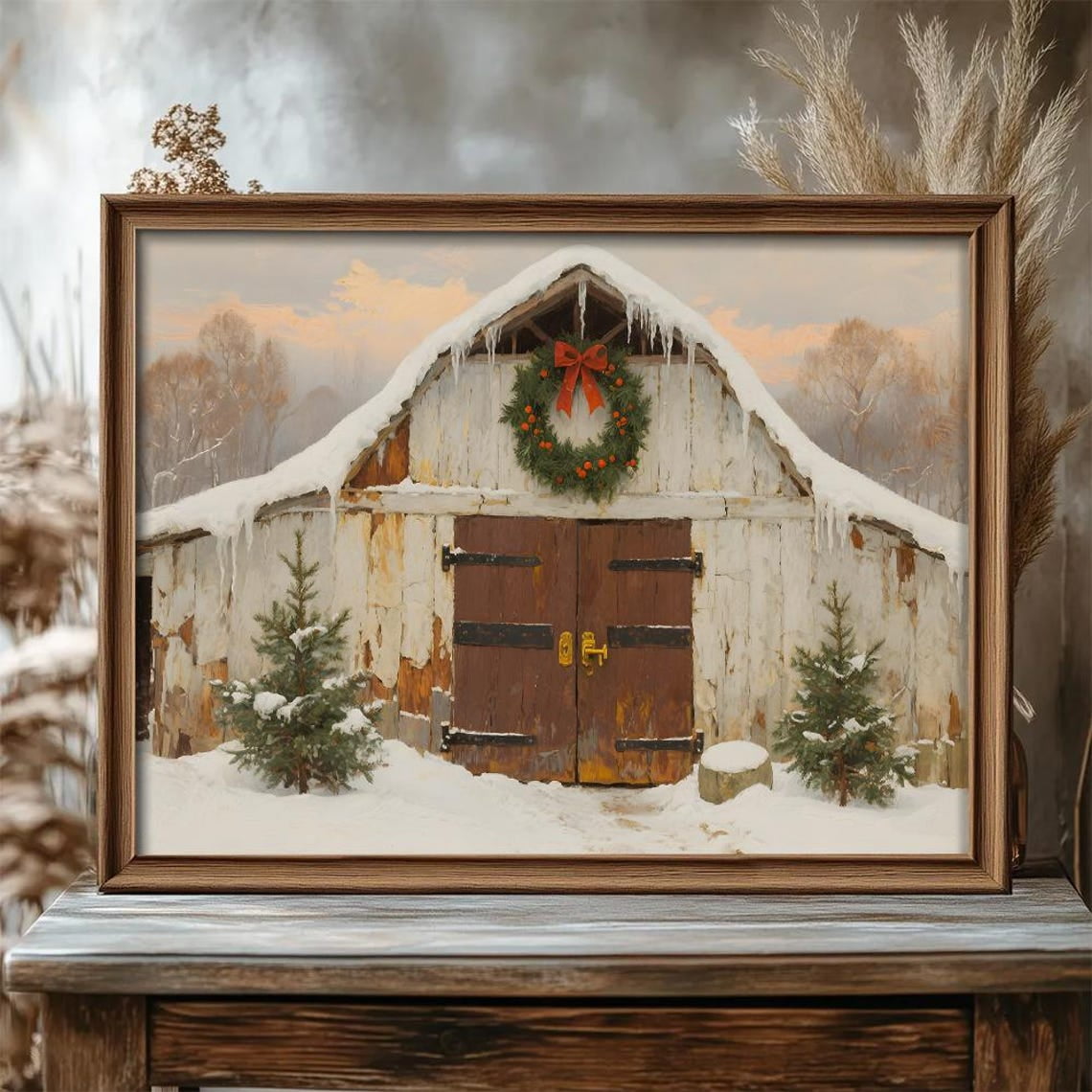 Rustic Winter Barn Art Snowy Winter Decor UNFRAMED Poster, Wall Art for ...