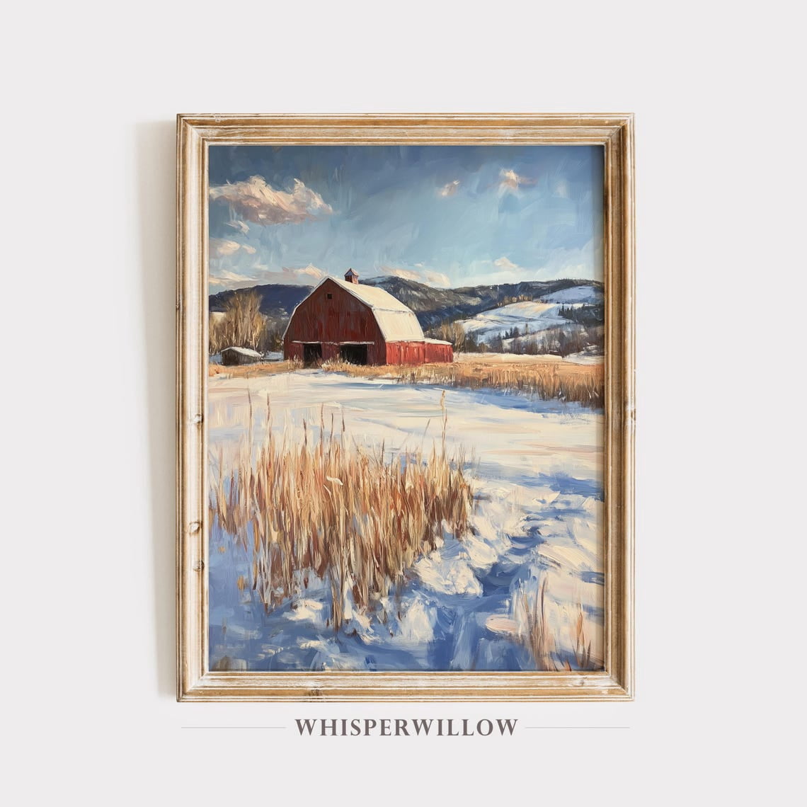 Rustic Winter Barn,, Country Red Farmhouse Landscape Art, Winter ...