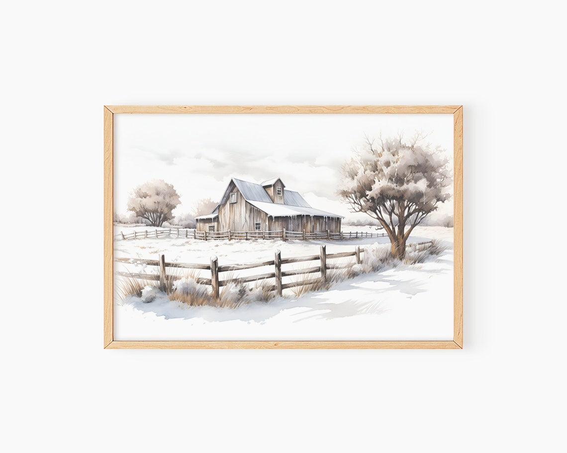 Rustic Winter Barn Wall Art Print, Vintage Farmhouse Decor - Walmart.com