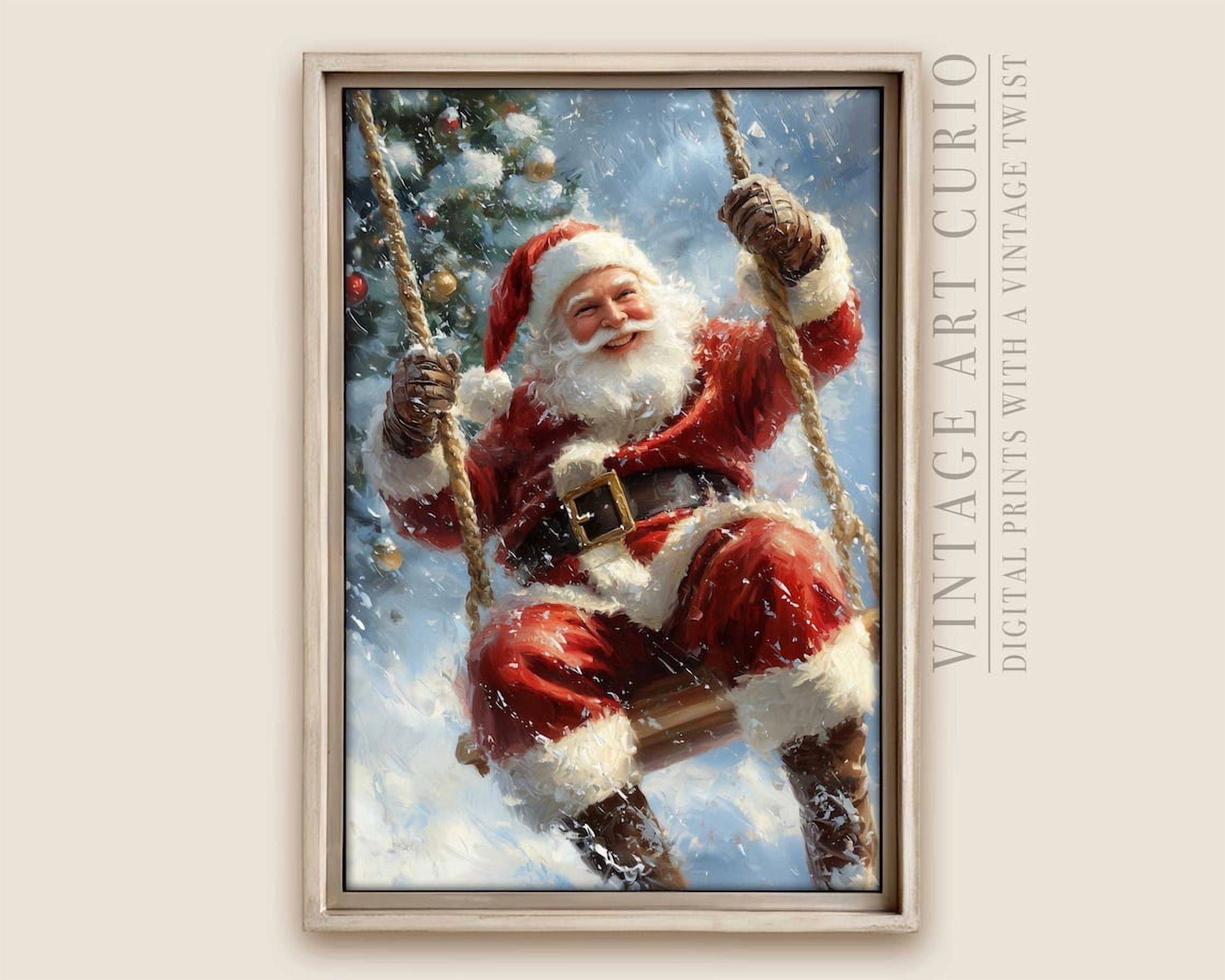 Rustic Winter Eve Santa Wall Art, Elegant Swing Scene Cozy Vibes ...