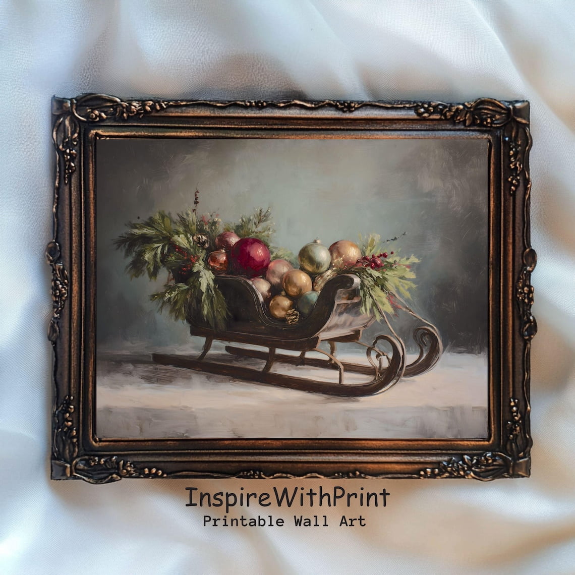 Rustic Winter Holiday Sleigh Poster, Farmhouse Winter Holiday Ornaments ...