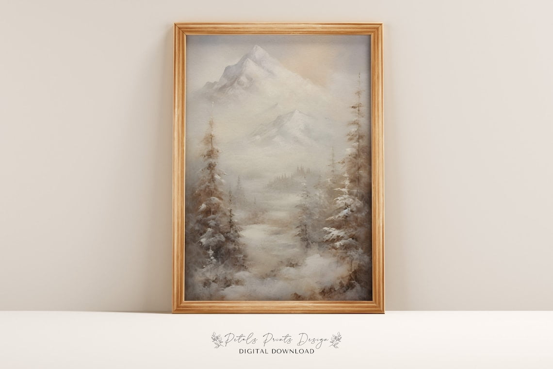 Rustic Winter Landscape Print, Snowy Countryside Home Decor #1824 ...