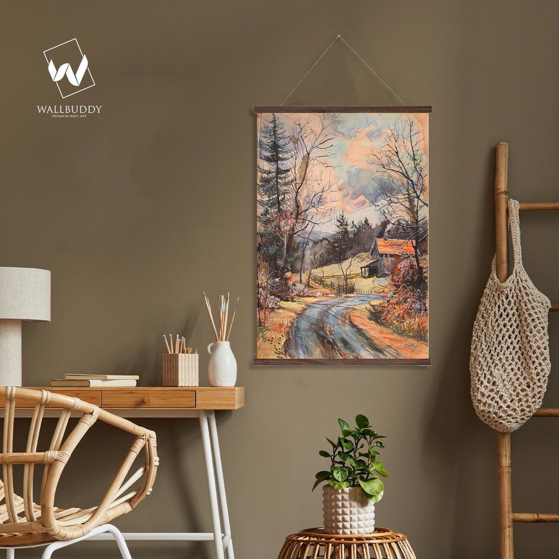 Rustic Winter Landscape Wall Hanging - Cozy Cabin Art For Charming Home ...