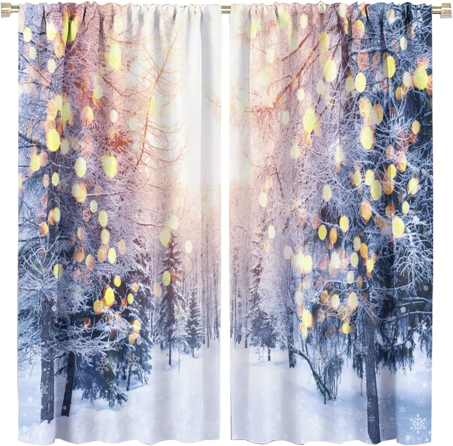 Rustic Winter Snowy Forest Curtains, Rural Xmas Pine Trees Warm ...
