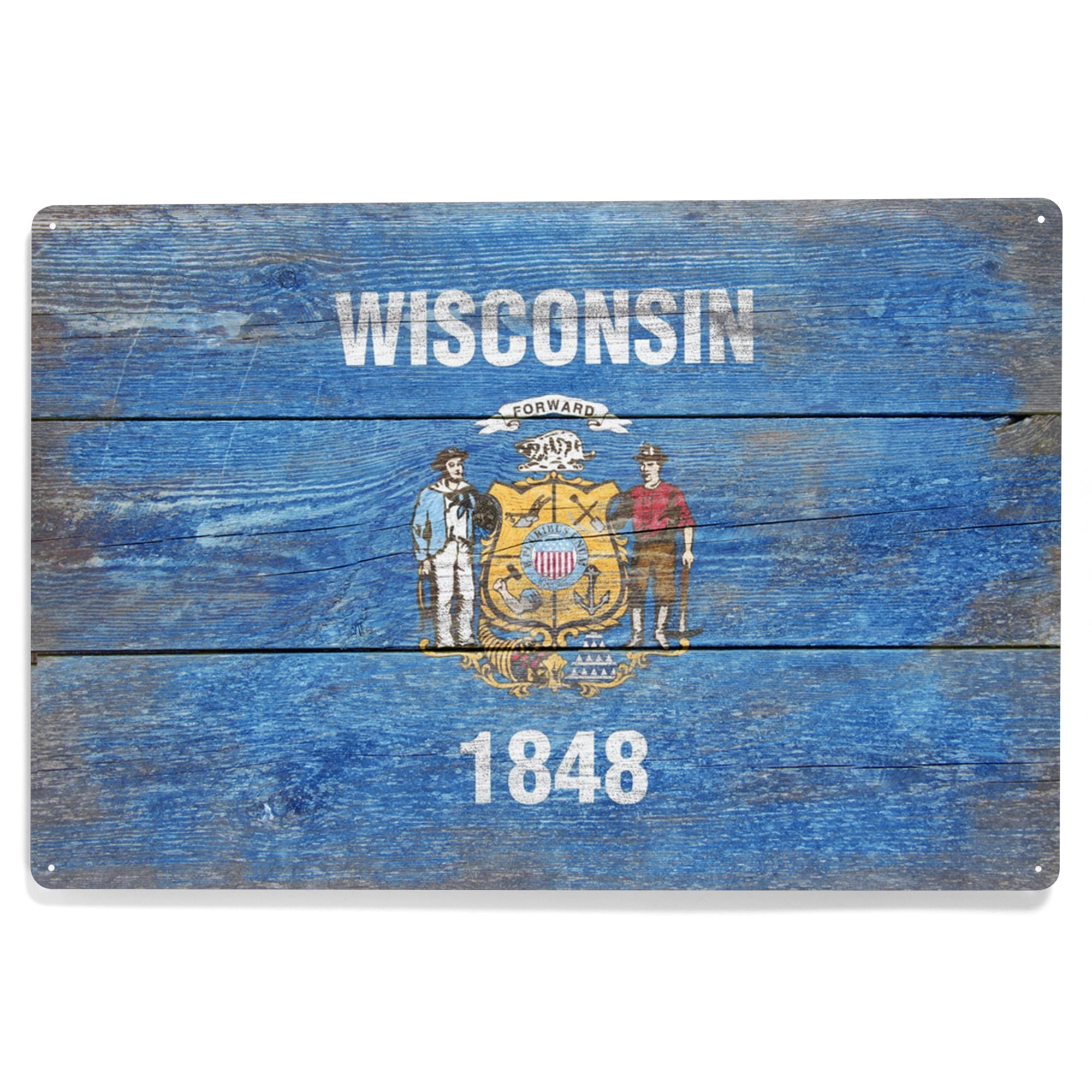 Rustic Wisconsin State Flag (12x18 Aluminum Art, Indoor Outdoor Metal ...