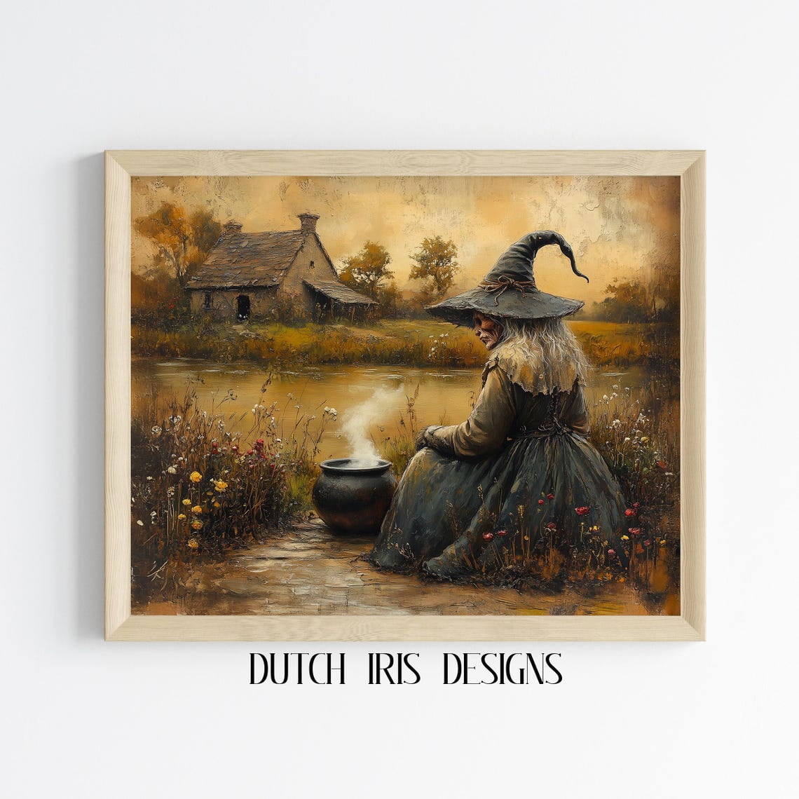 Rustic Witch Cottage In Autumn Field, Vintage Fall, Wall Art, Theme ...