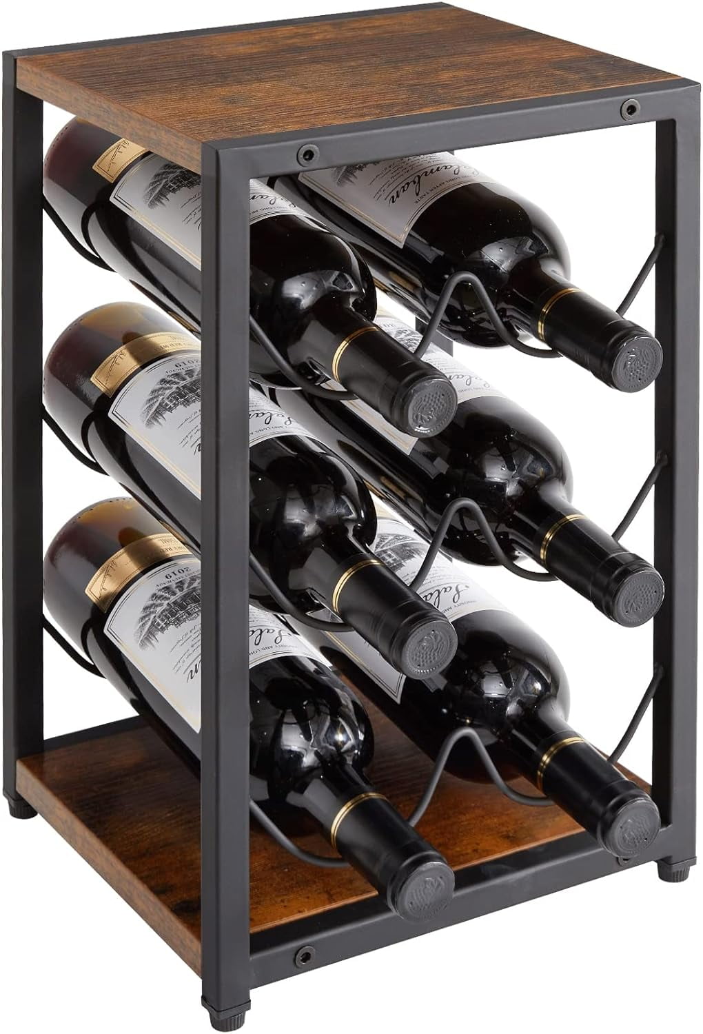 Rustic Wood 6 Bottles Wine Rack for Countertop, 3 Tier Free Standing ...