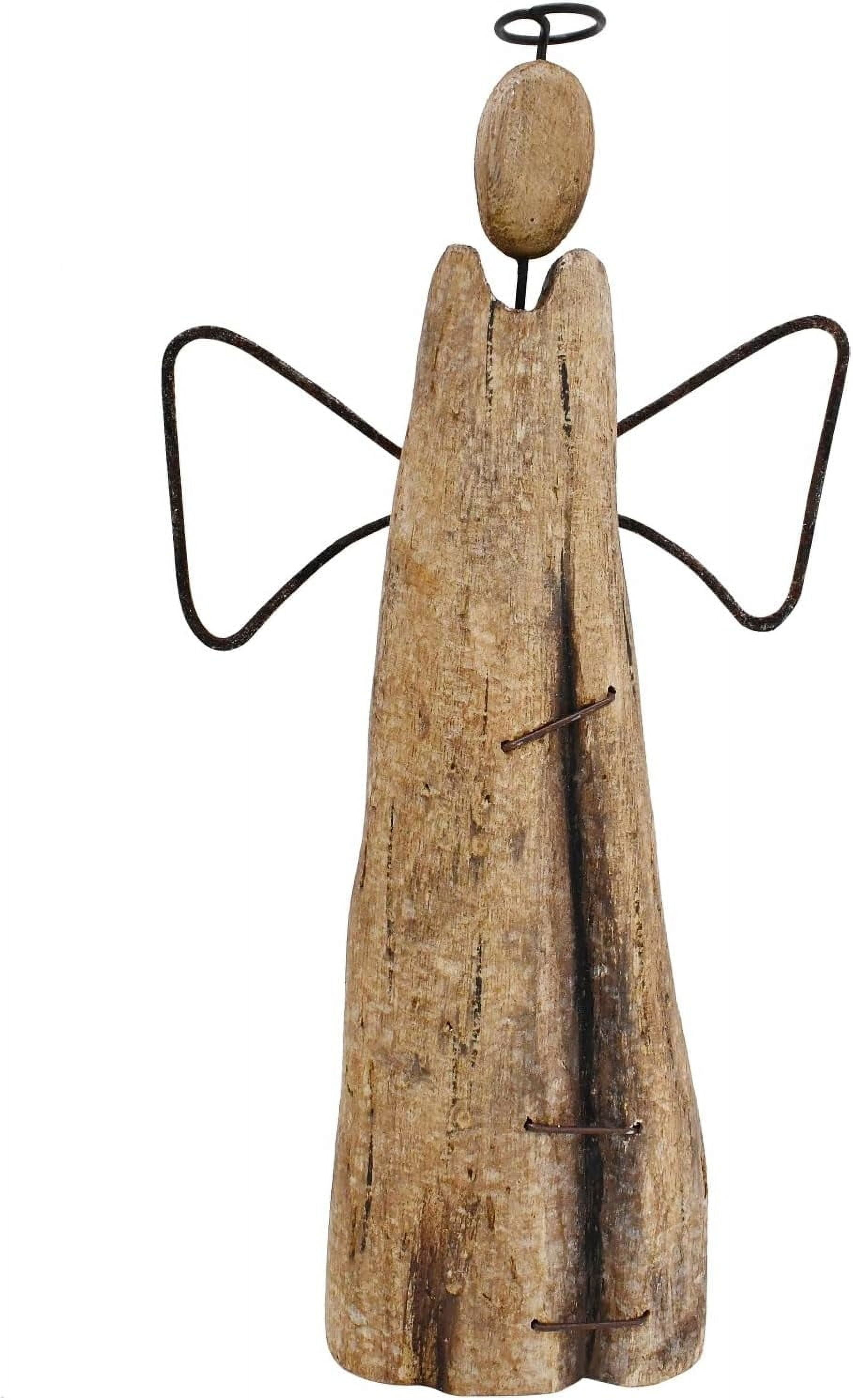 Rustic Wood Angel Figurine Hand Carved Guardian Angel Sculpture Table ...