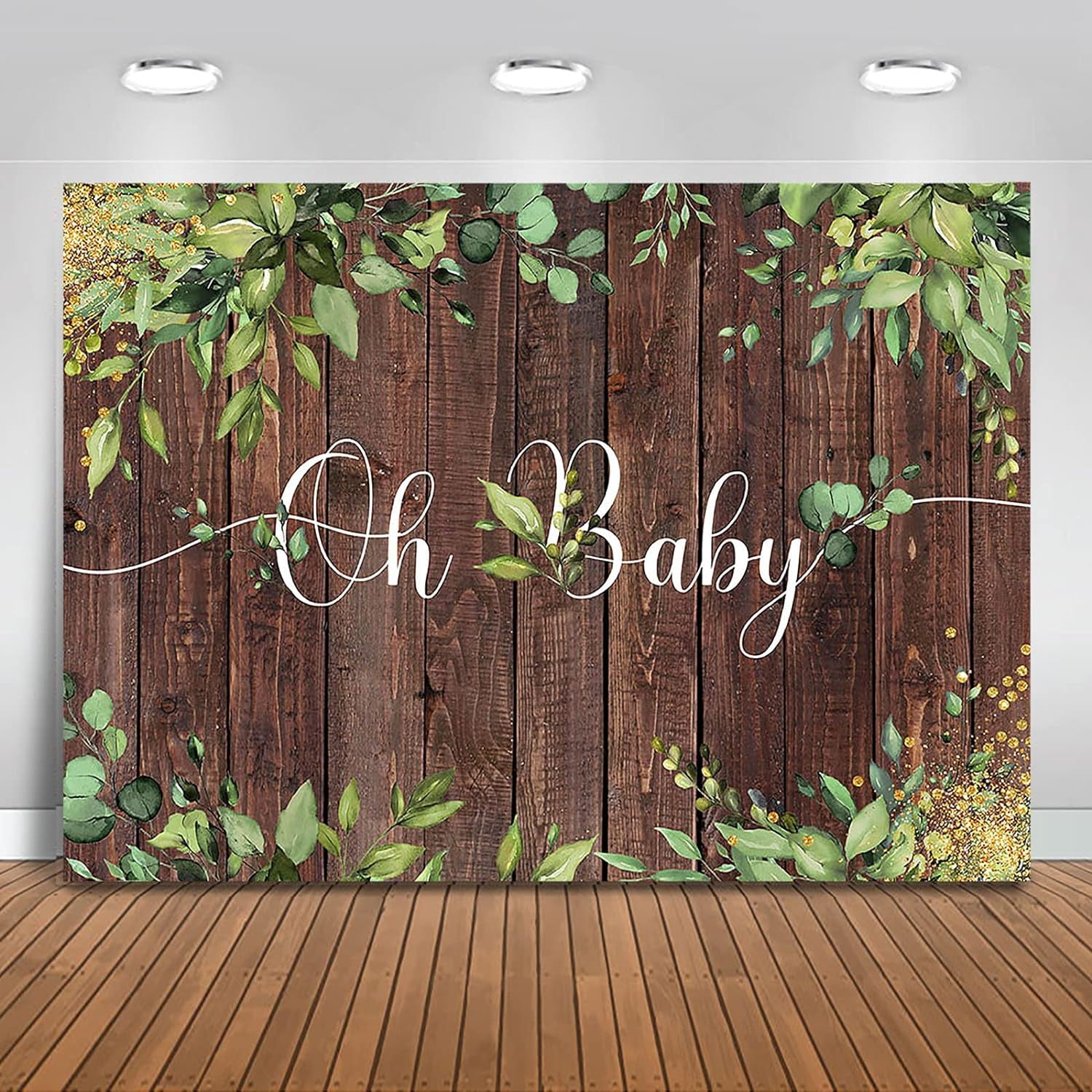 Rustic Wood Baby Shower Backdrop Greenery Oh Baby Summer Party ...