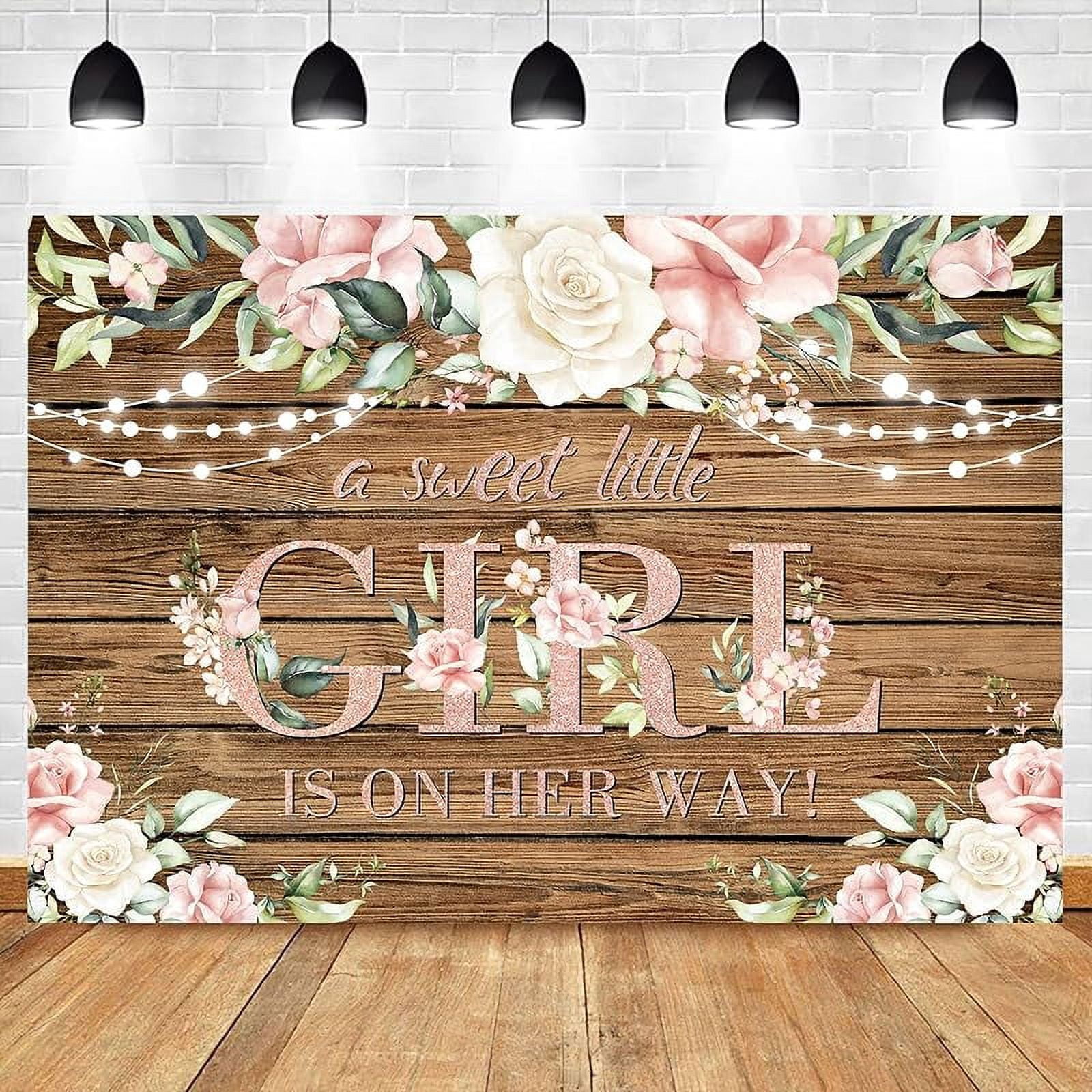 Rustic Wood Baby Shower for Girls Backdrop A Sweet Little Girl is On ...