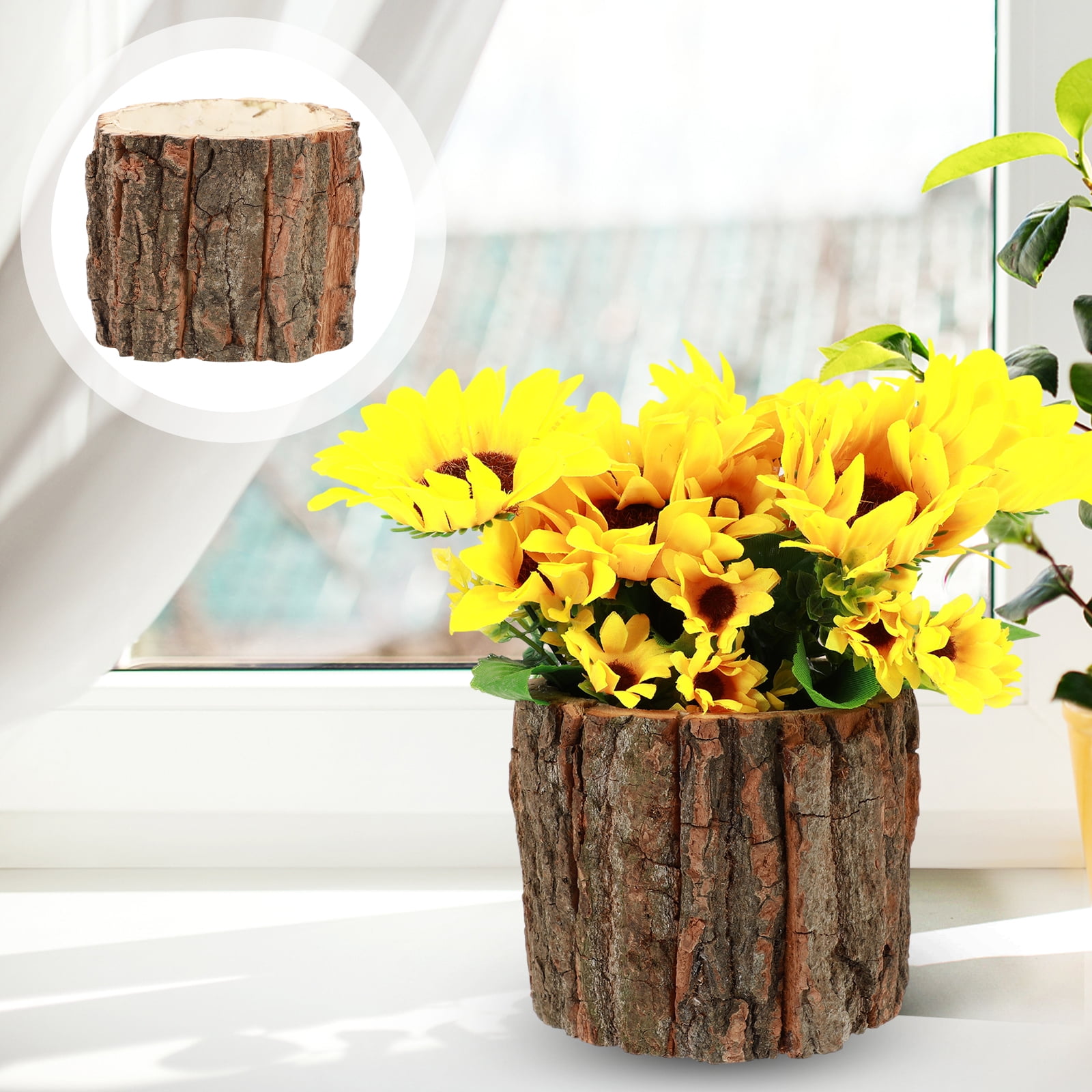 Rustic Wood Bark Flower Pot: Planter Pot Farmhouse Flower Bucket Wood ...