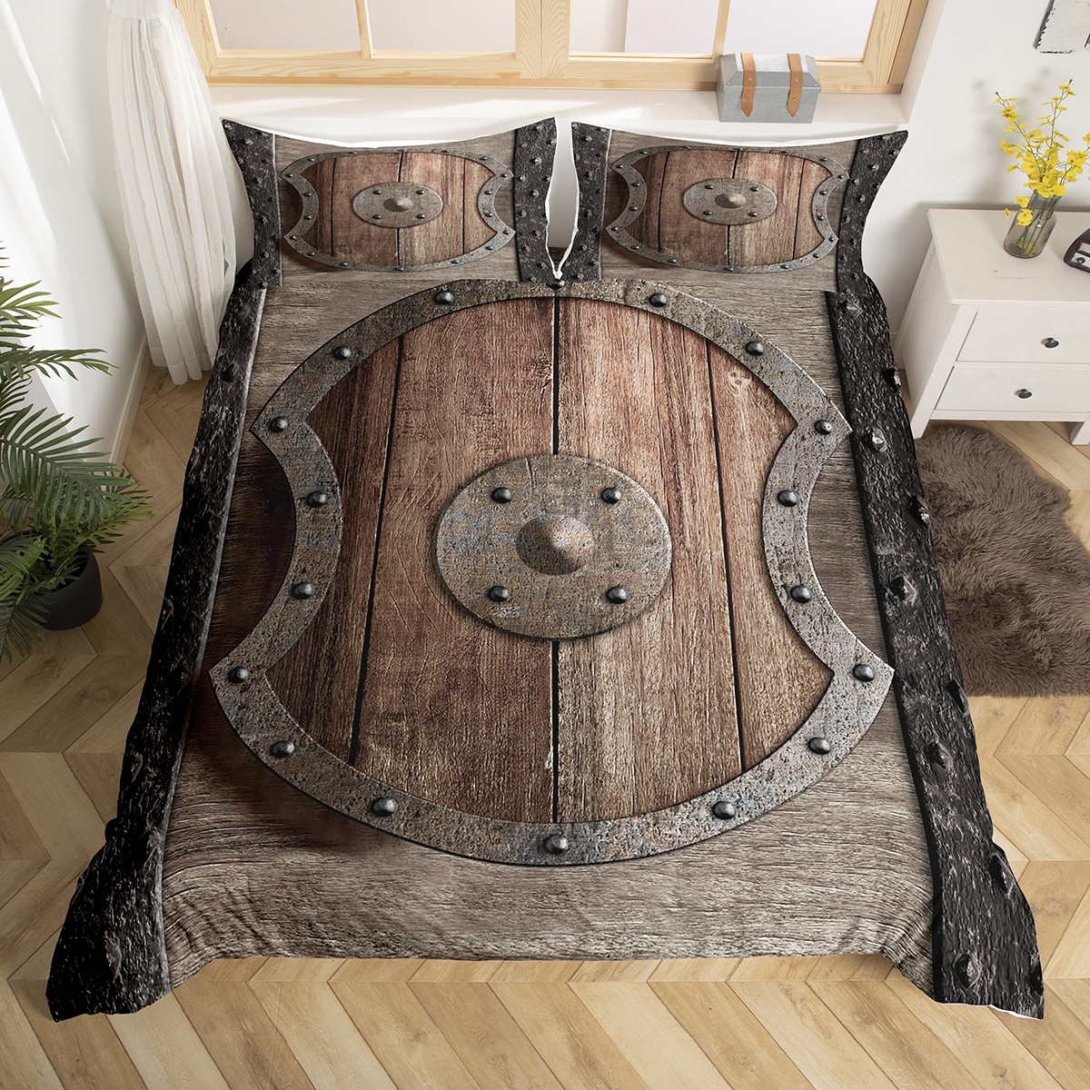 Rustic Wood Barn Door Bedding Set Vintage Brown Wooden Barn Door ...