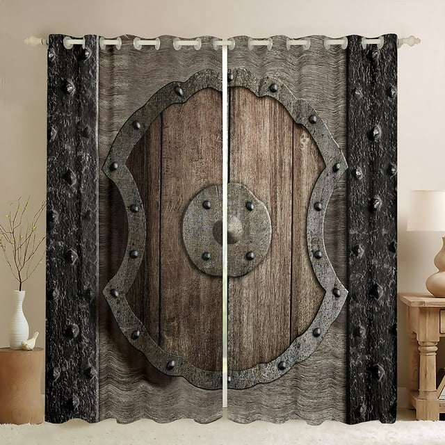 Rustic Wood Barn Door Curtains Vintage Brown Wooden Barn Door Blackout ...