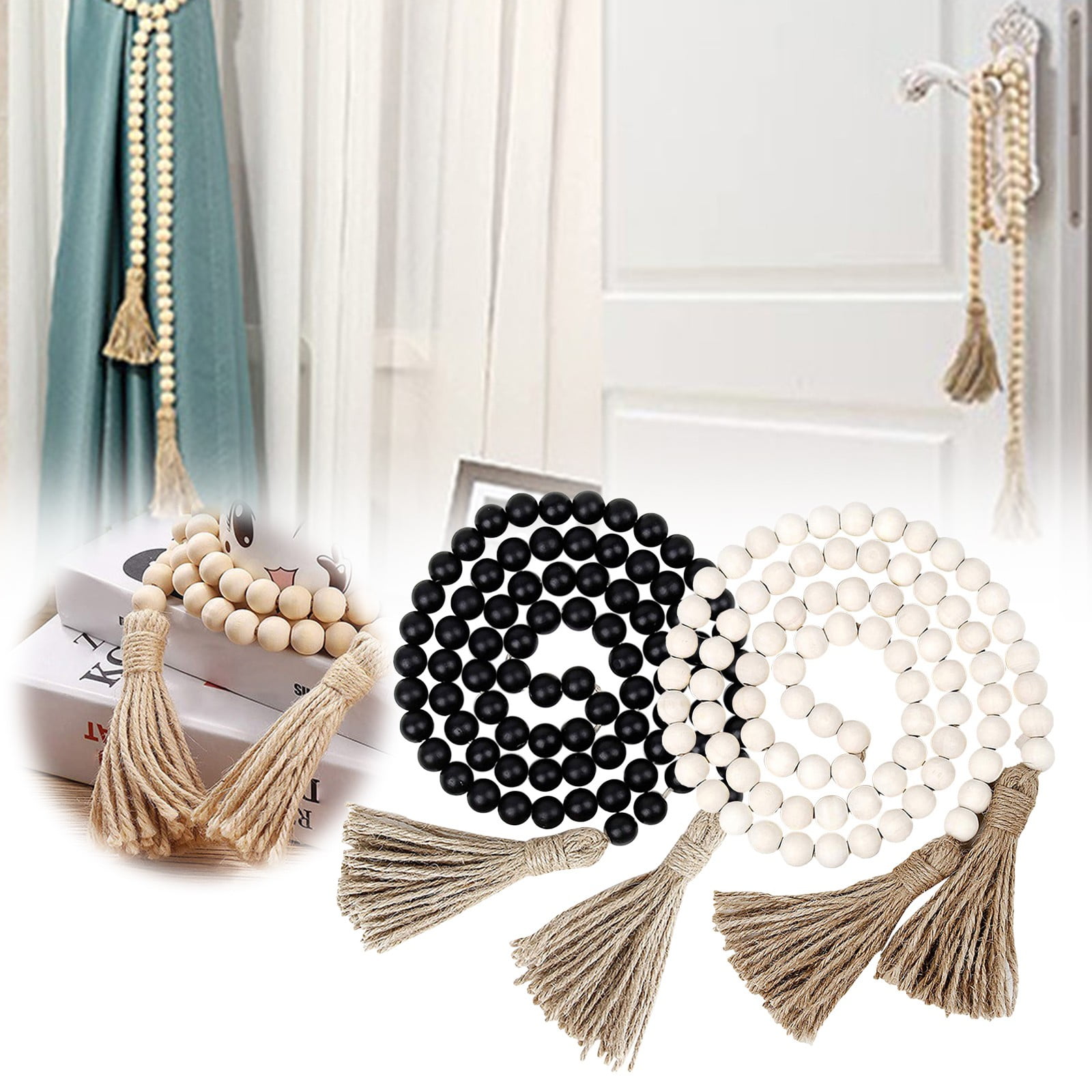 Rustic Wood Bead Garland Set of 2 – Farmhouse Wooden Beads Garland for ...