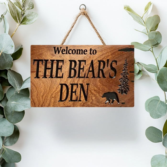 Rustic Wood Bear Sign Welcome to The Bears Den Sign Outdoor Lodge ...