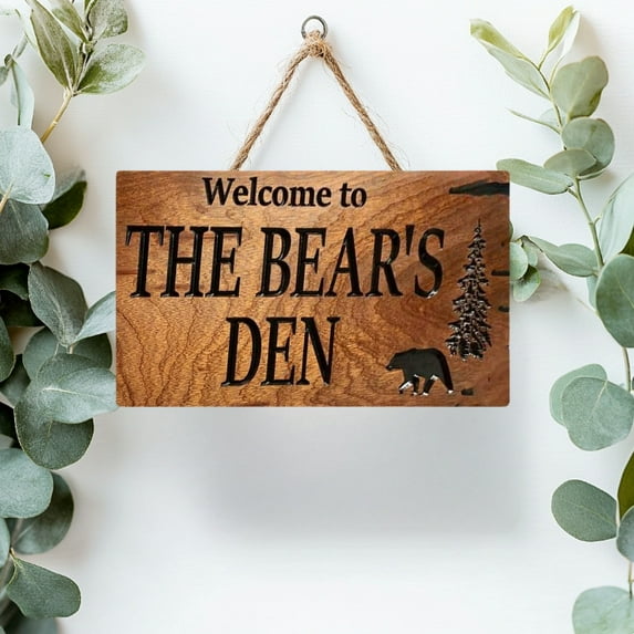 Rustic Wood Bear Sign Welcome to The Bears Den Sign Outdoor Lodge ...
