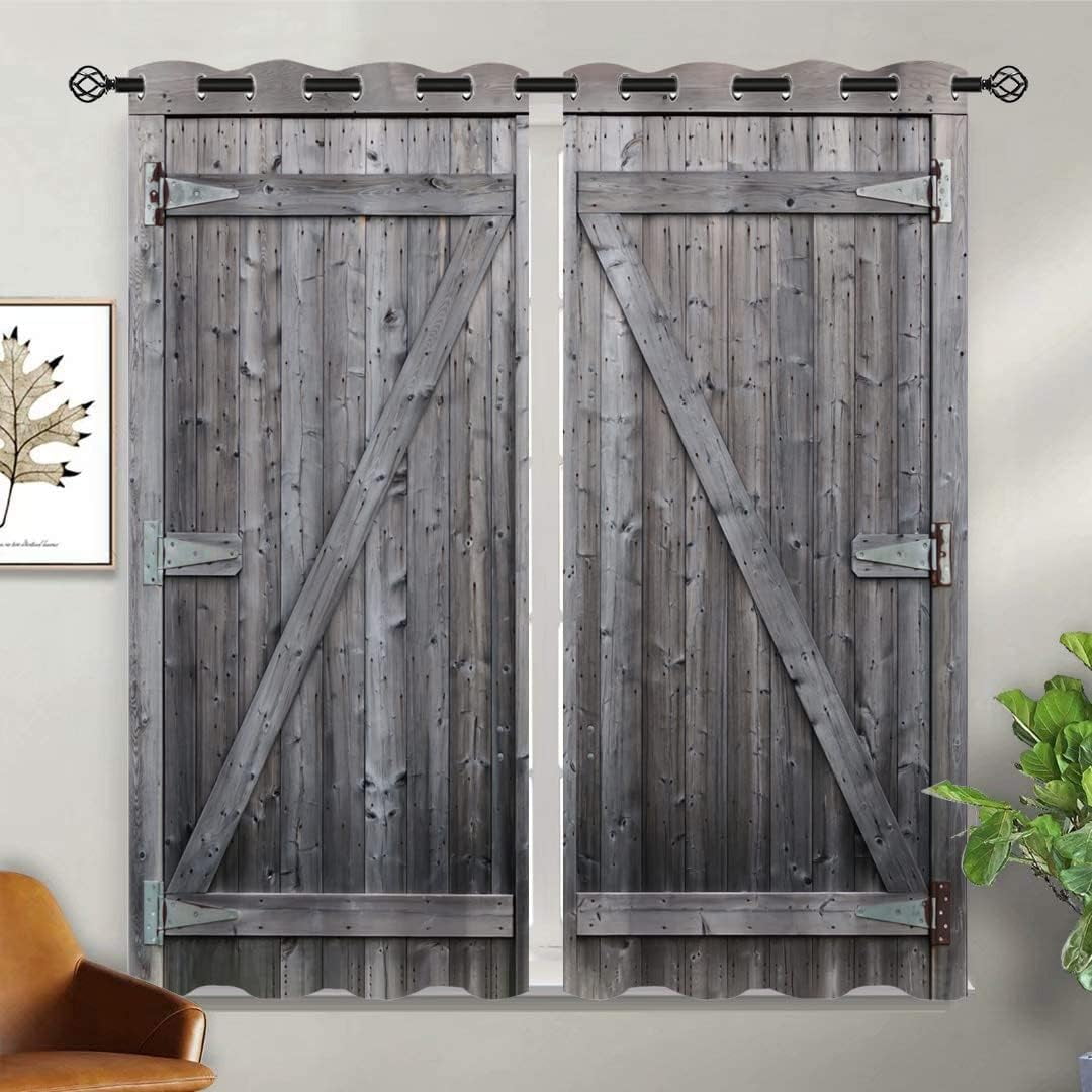 Rustic Wood Blackout Curtains Vintage Wooden Barn Door Farmhouse Home ...